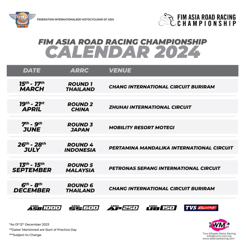 ตารางแข่ง Asia Road Racing 2024